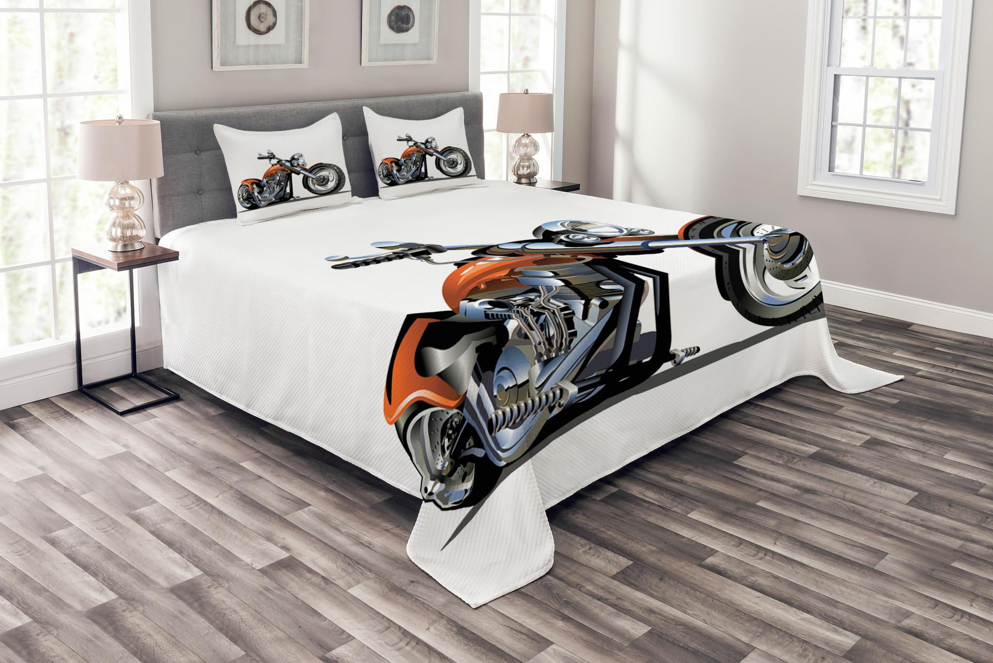 Motorcycle Bedspread Set Queen Size, Adventure Motorbike Image ...