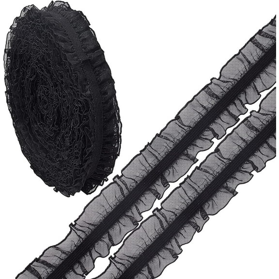 22 Yards Black Stretch Lace Trim Organza Ruffled Pleated Lace Fabric ...
