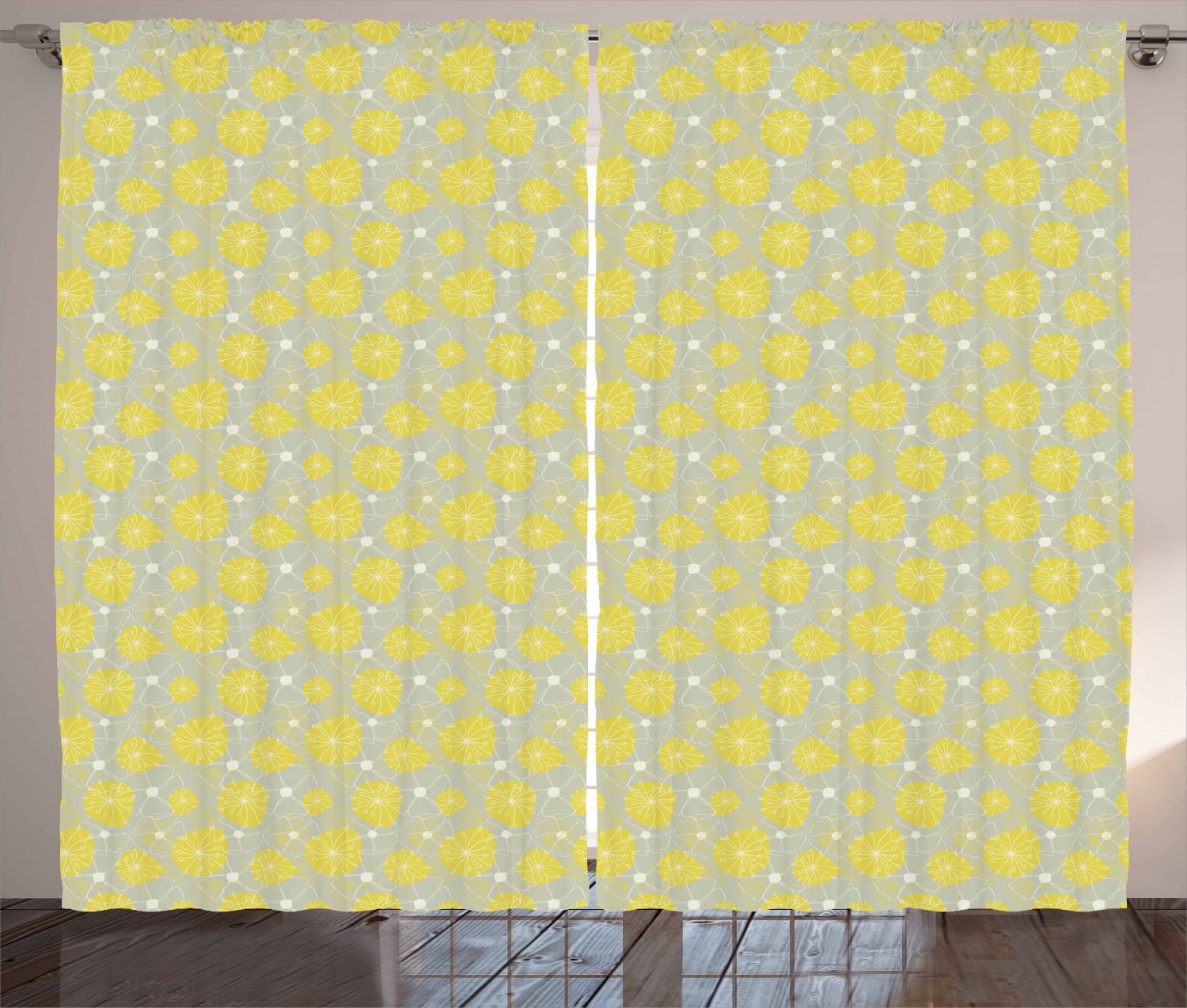 Floral Curtains 2 Panels Set, Abstract Blossoming Spring Dandelions ...