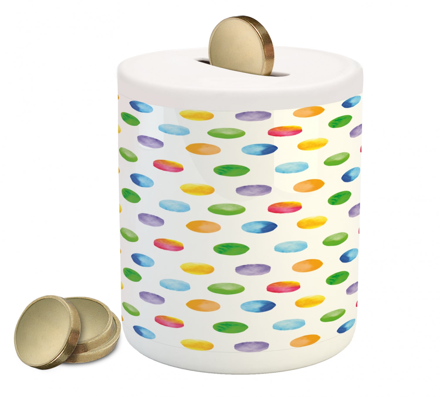Abstract Piggy Bank, Big Polka Dots Colorful Circles Watercolor ...