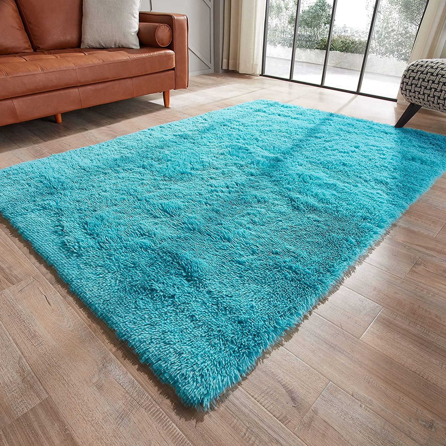 Fashionable and durable Fluffy Teal Blue Rugs Plush Fuzzy Non-Skid ...
