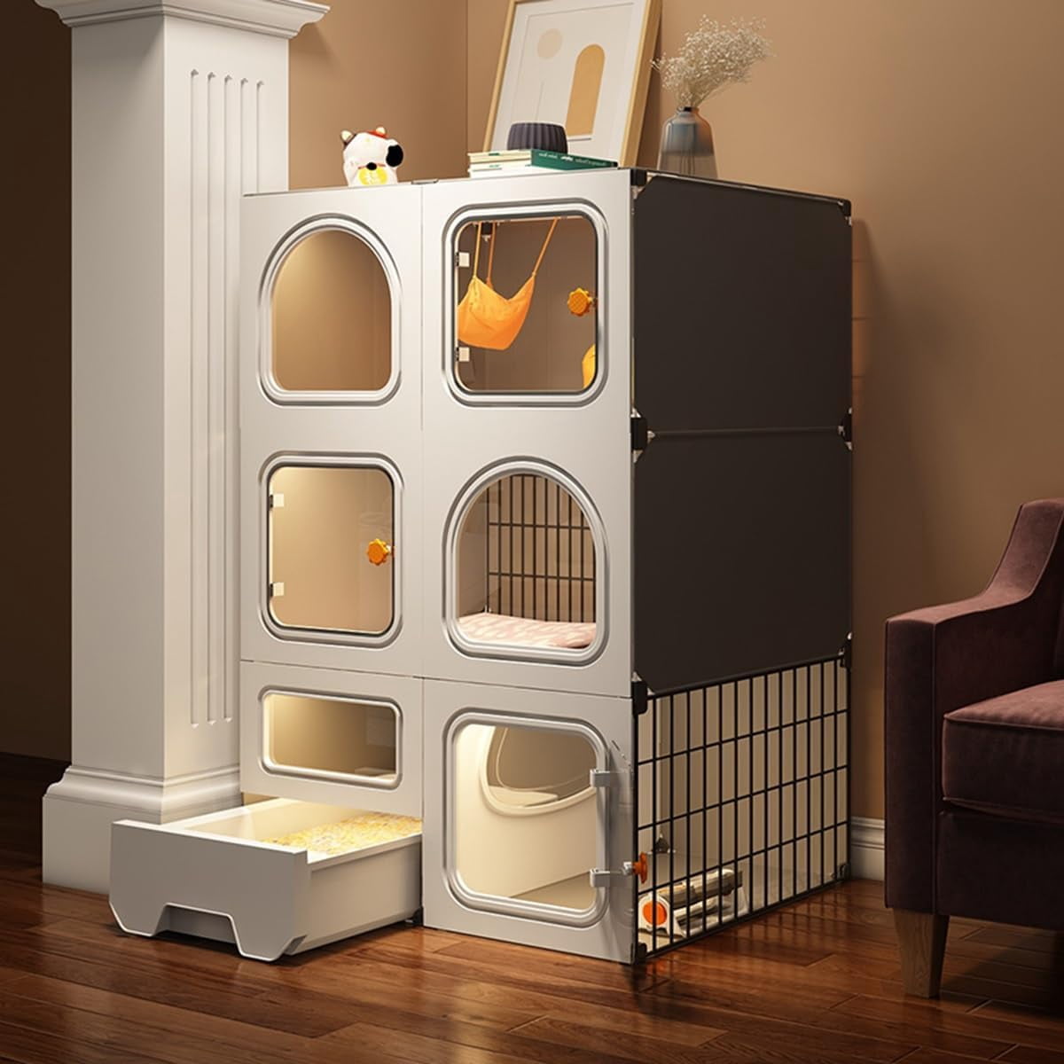 PINNKL Cat Cage Indoor with Cat Litter Box - Kitten Playpen Kennels ...