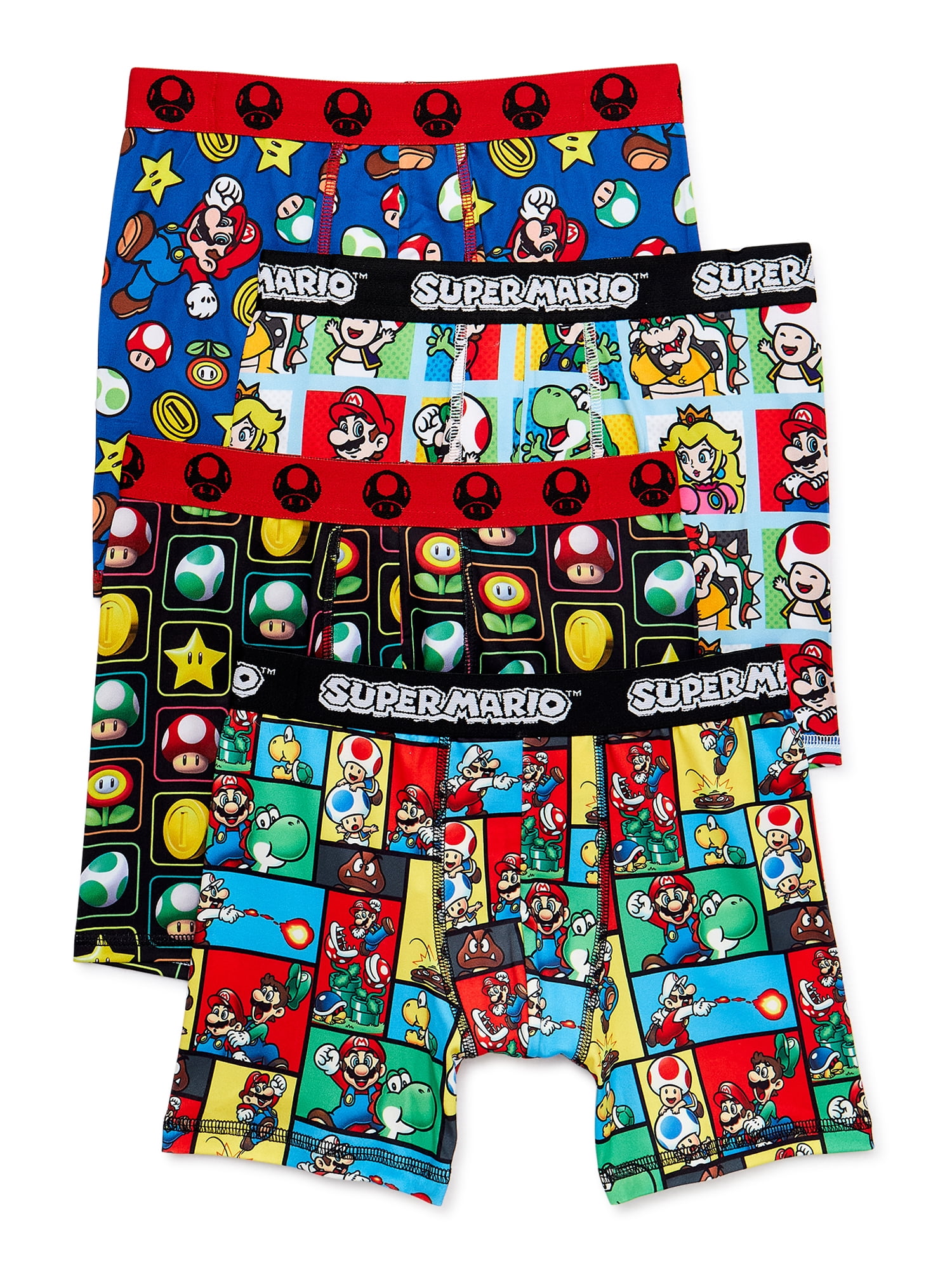 Super Mario Bros Boys All Over Print Boxer Briefs Underwear, 4-Pack ...