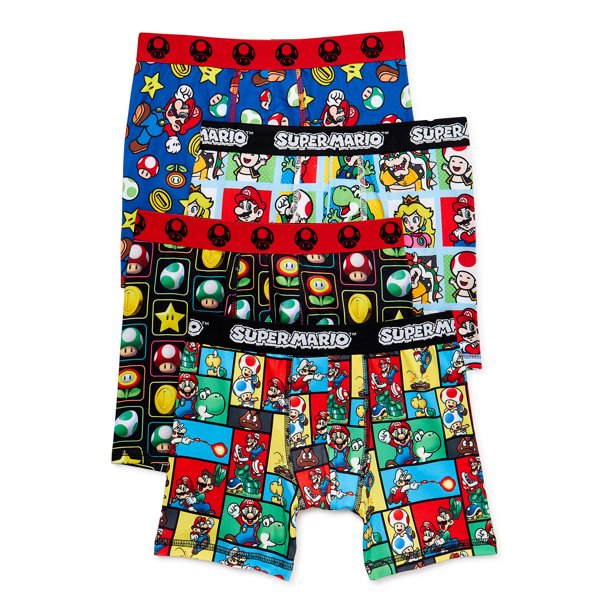 Super Mario Bros Boys All Over Print Boxer Briefs Underwear, 4-Pack ...