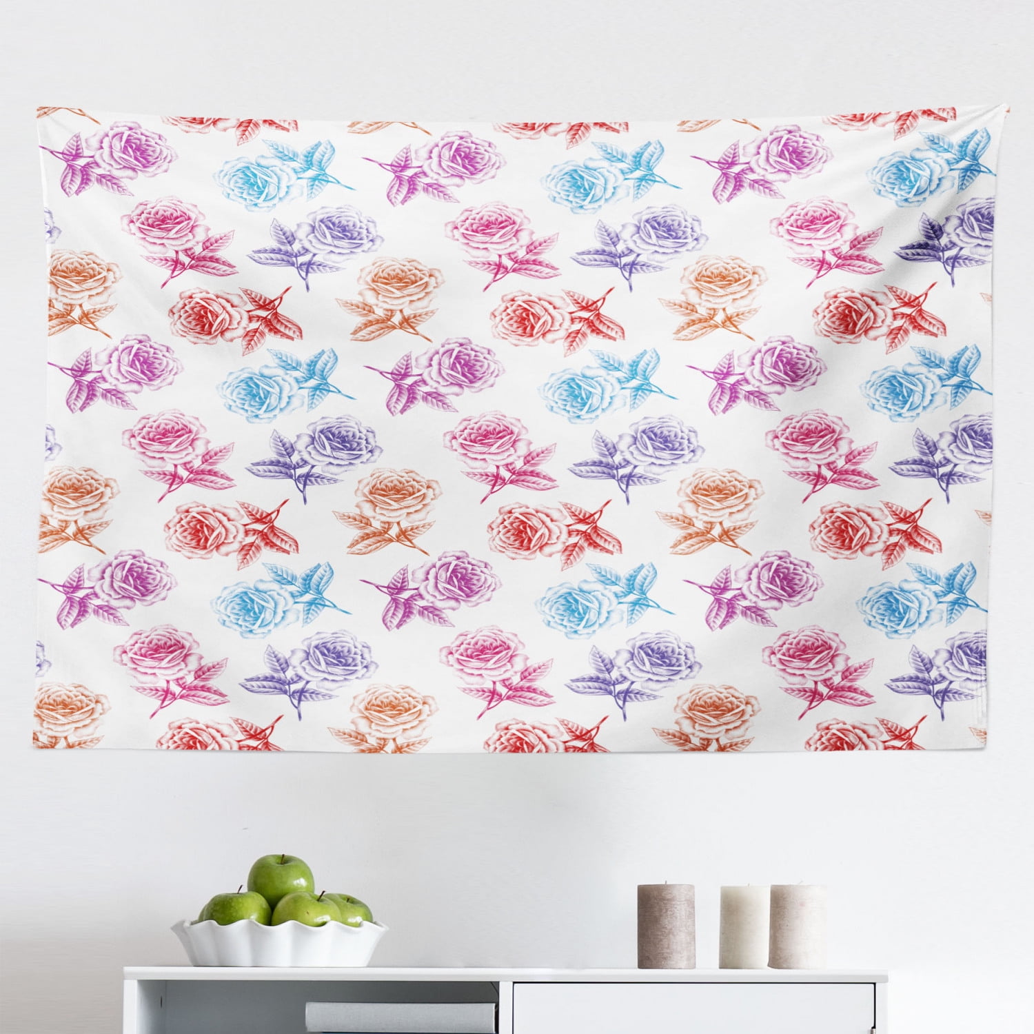 Nature Tapestry, Mountain Range Valley with Forest Typography and Trees ...