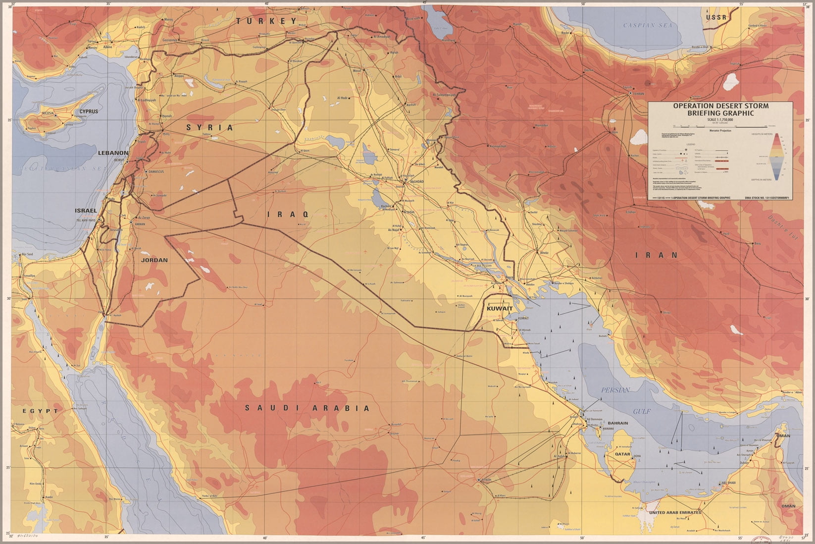 24"x36" Gallery Poster, Operation Desert Storm briefing map 1991 ...