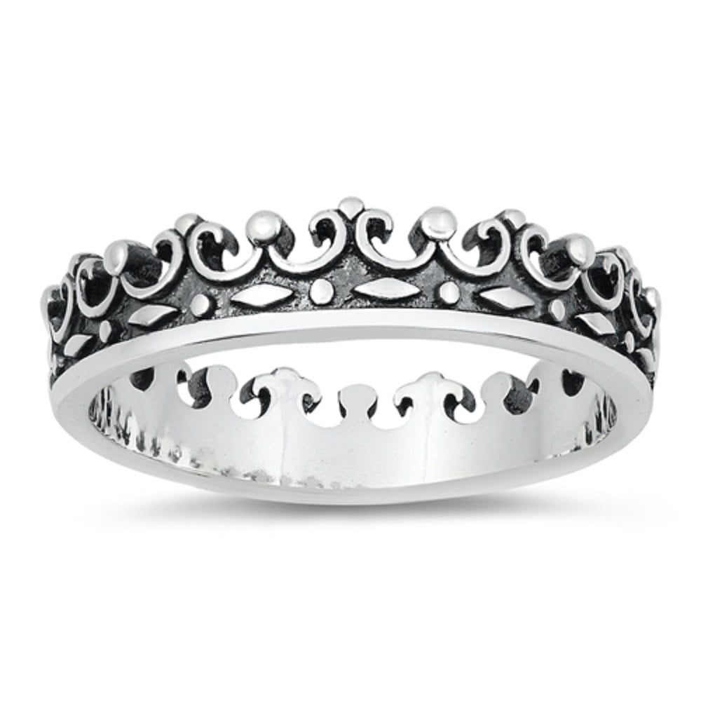 Oxidized Sterling Silver Crown Band Ring Size 7 - Walmart.com