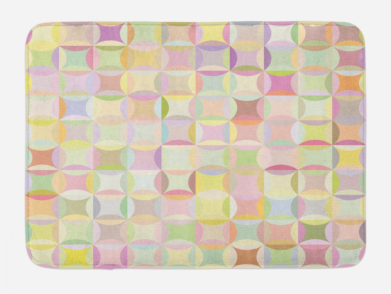 Pastel Bath Mat, Retro Pattern with Polka Dots Overlapping Ring Shapes ...
