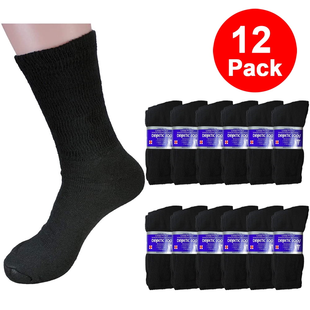 Diabetic Socks Mens Womens Cotton Non-Binding Socks 12 Pairs ( Crew ...