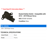 Neutral Safety Switch for 2012 - 2019 Nissan Versa, Black Plastic ...