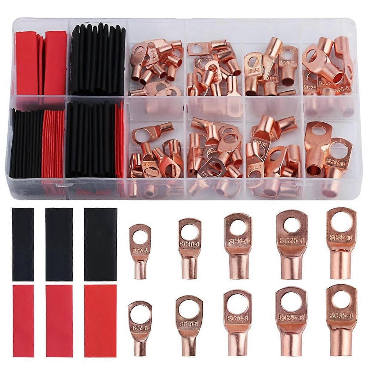150Pc Copper Cable Wire Lugs, AWG 2 4 6 8 10 12 Gauge Wire Connectors ...