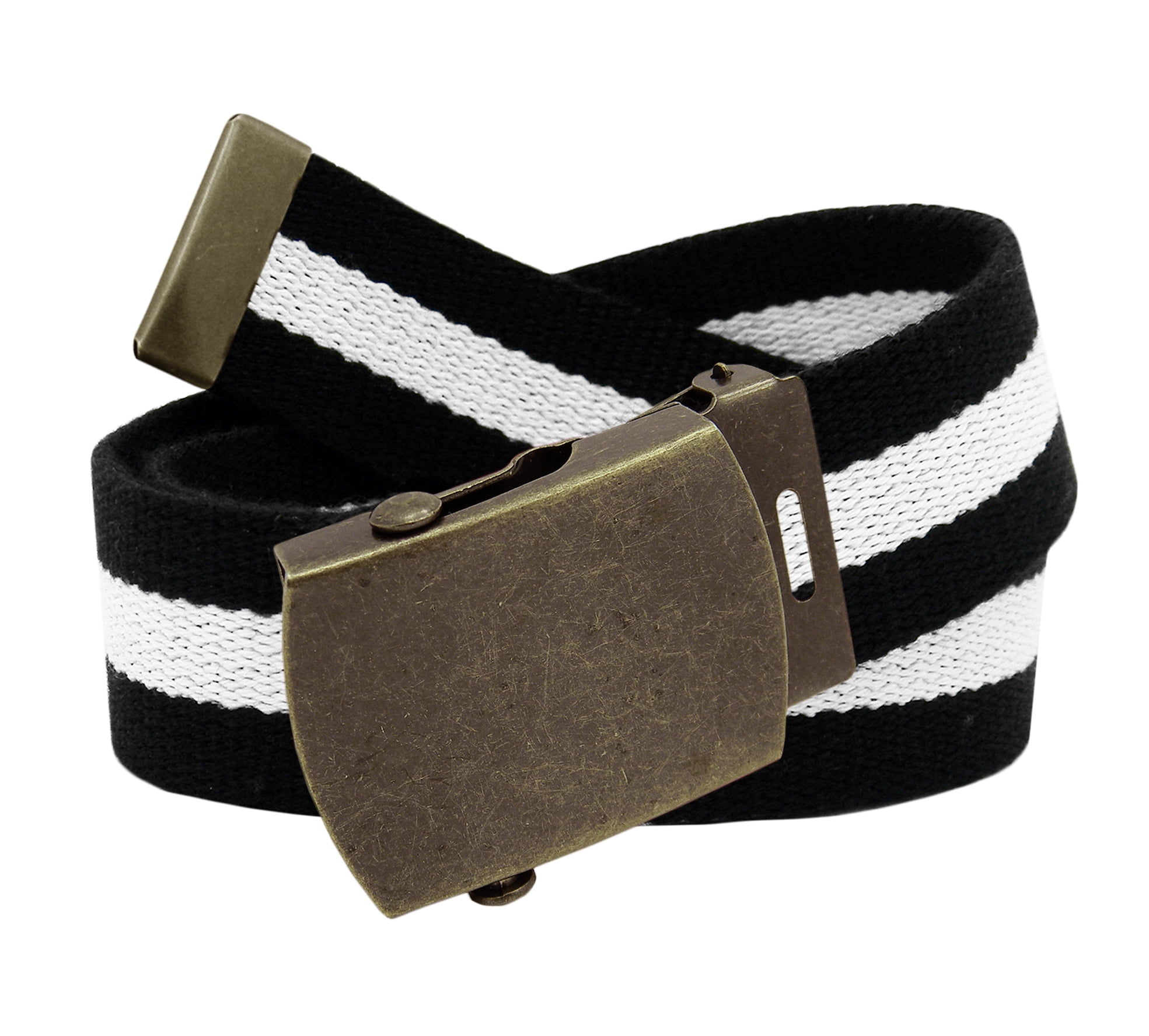 Men's Classic Antique Gold Military Slider Belt Buckle with Canvas Web ...