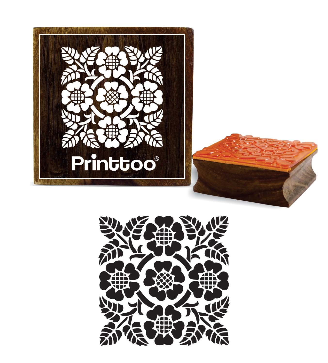 Printtoo Floral Pattern Square Wooden Rubber Stamp Card Making Crafting ...
