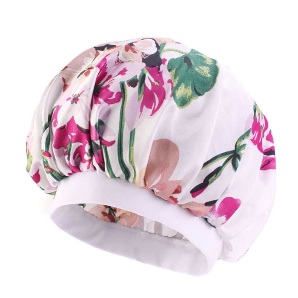 Silk Night Sleep Cap Hair Care Bonnet Hat Head Cover Satin Wide ...