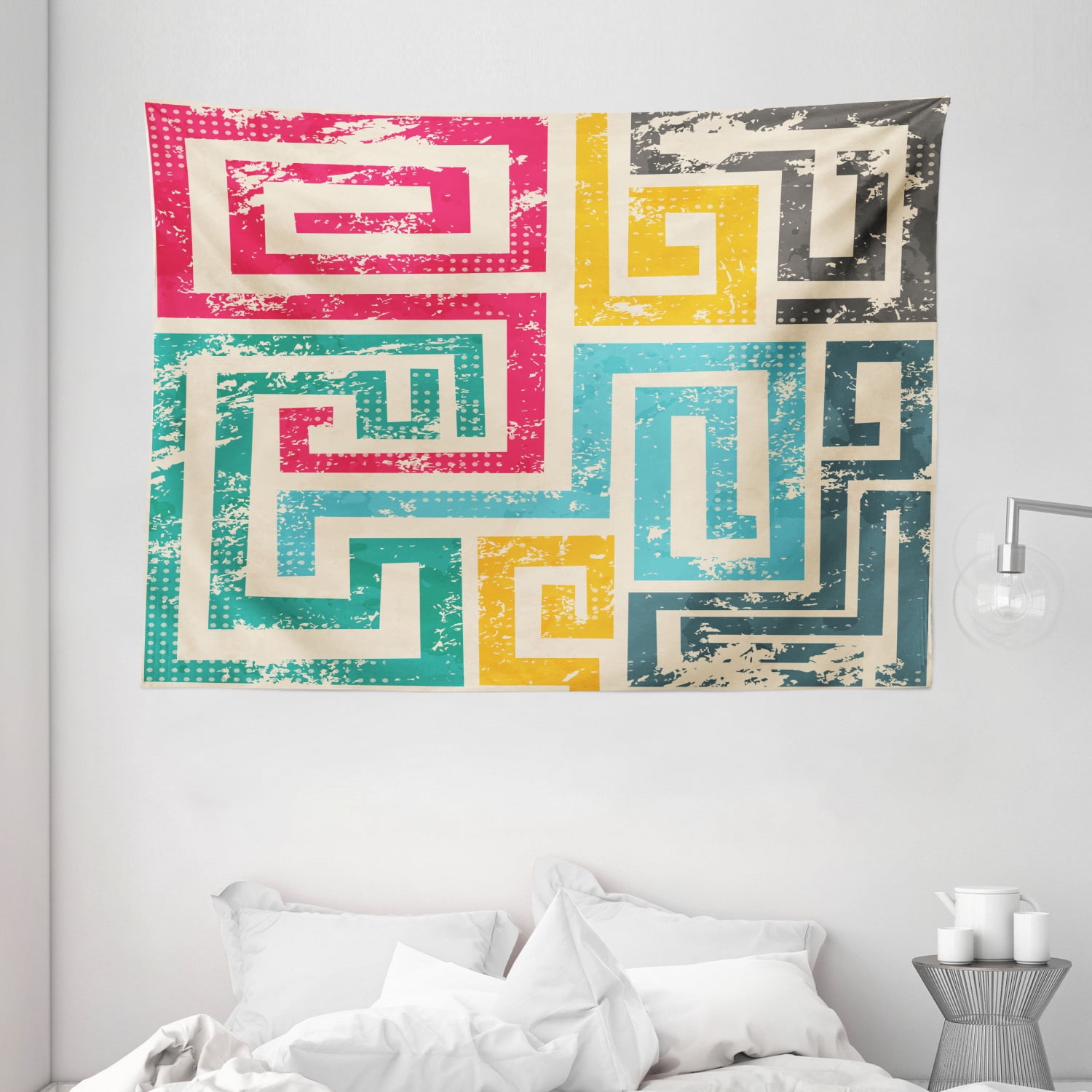 Indie Tapestry, Colorful Vintage Spiral Pattern with Grunge Damaged ...