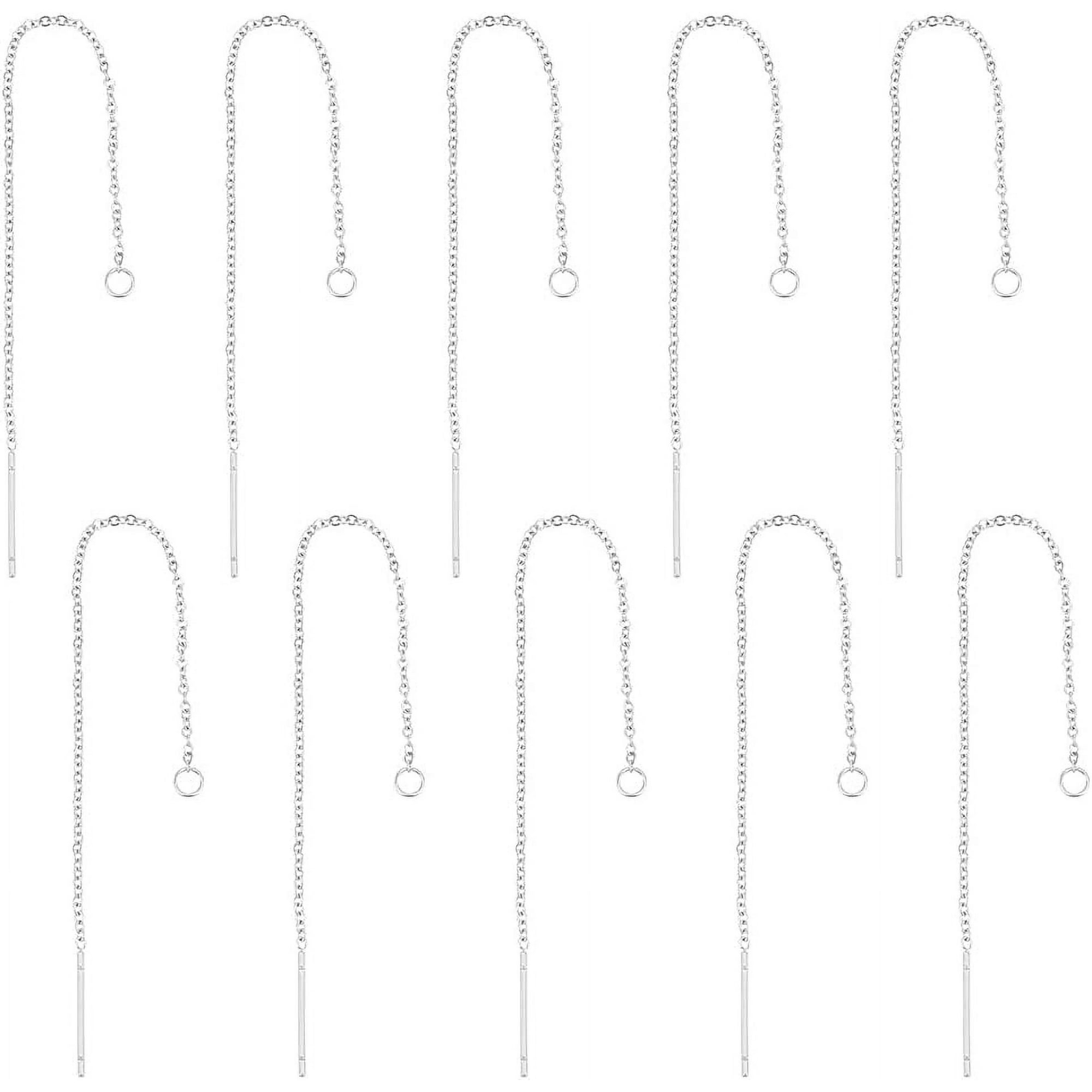 Nobrand 20pairs 1mm Threader Earrings Thread Dangling Threaded Long Chain Earring Stainless Steel Ear Threads With Loop Drop Earring Threader For Jewe