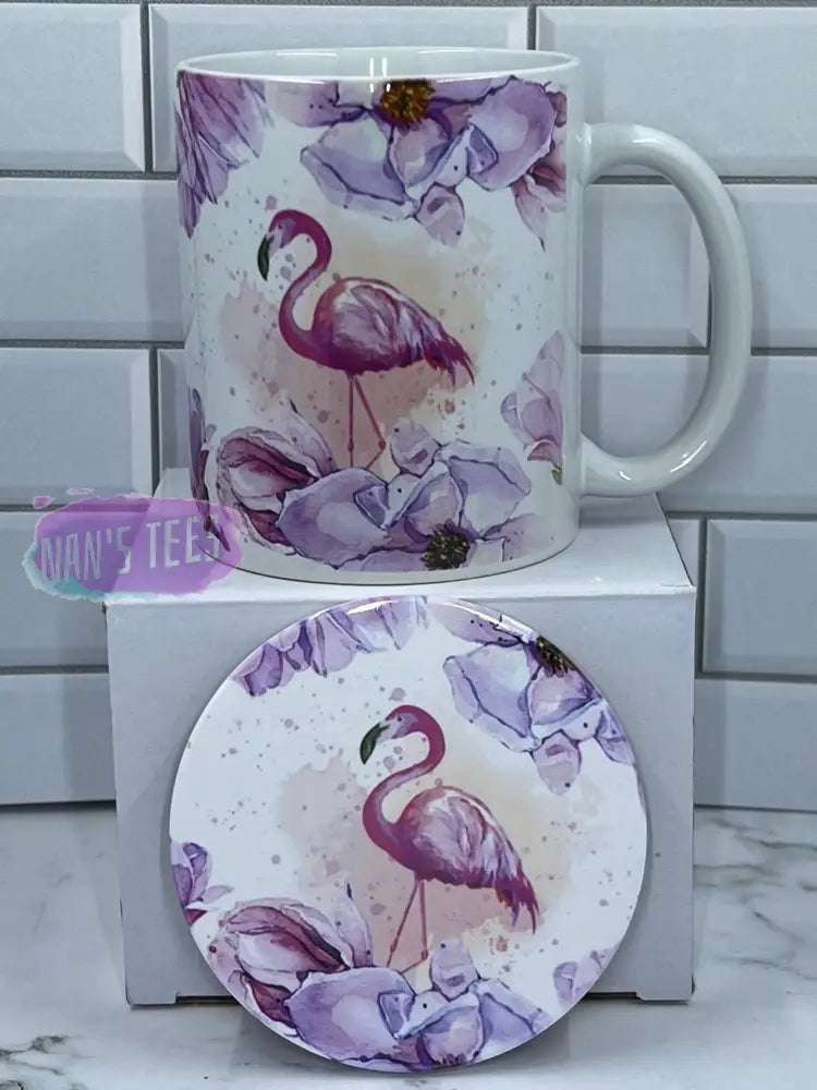11 oz Ceramic Flamingo Floral Print Coffee Mug Set with Matching ...