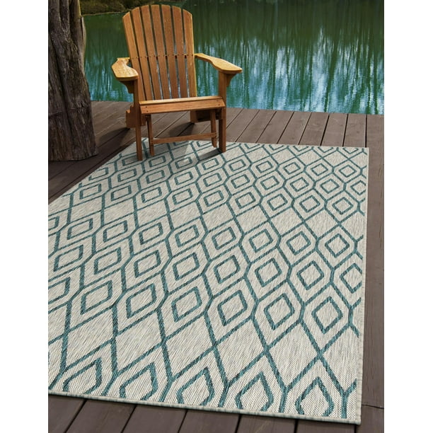 Rugs.com Jill Zarin Outdoor Collection Rug – 7' 10 x 10' Gray Teal ...