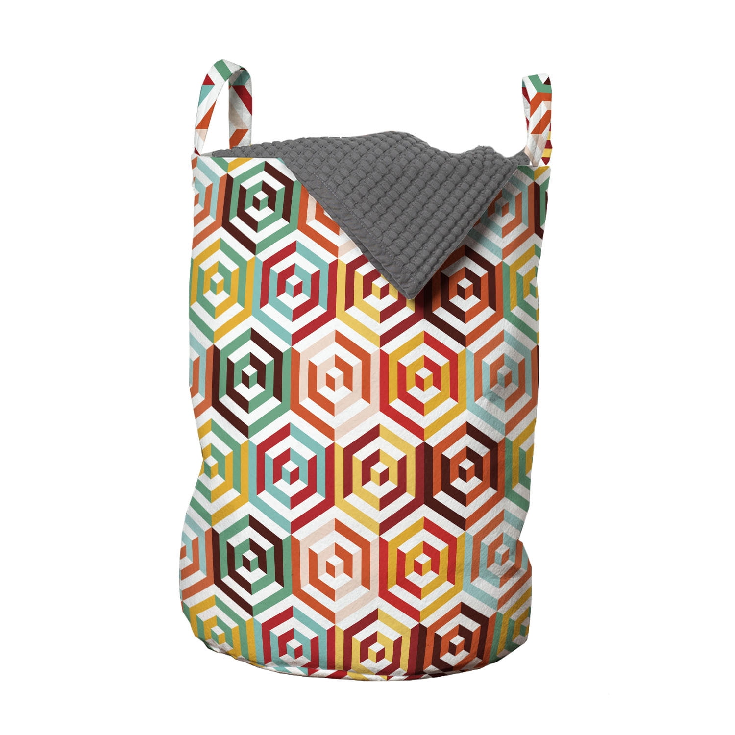 Geometric Laundry Bag Abstract Cubes Isometric Hexagonal Shaped Pattern Colorful Retro Design