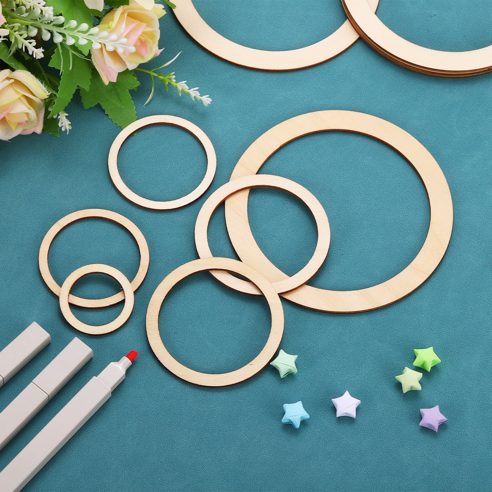 Uxcell 125mm Wooden Rings for Crafts 40 Pack Natural Wood Rings Unfinished Wood Loop Circle Wood Pieces Walmart