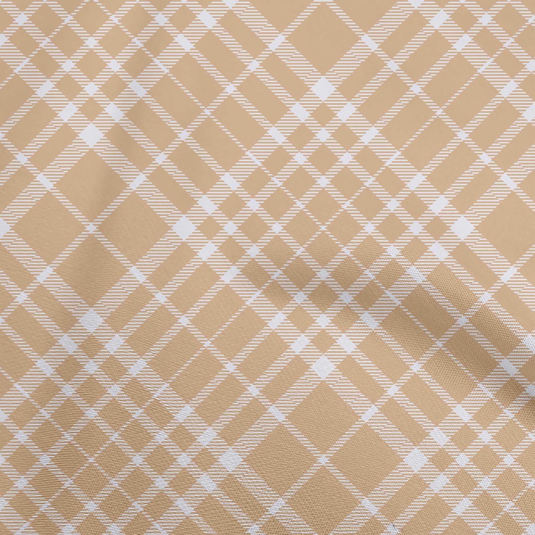 oneOone Cotton Jersey Dark Beige Fabric Check Sewing Material Print ...