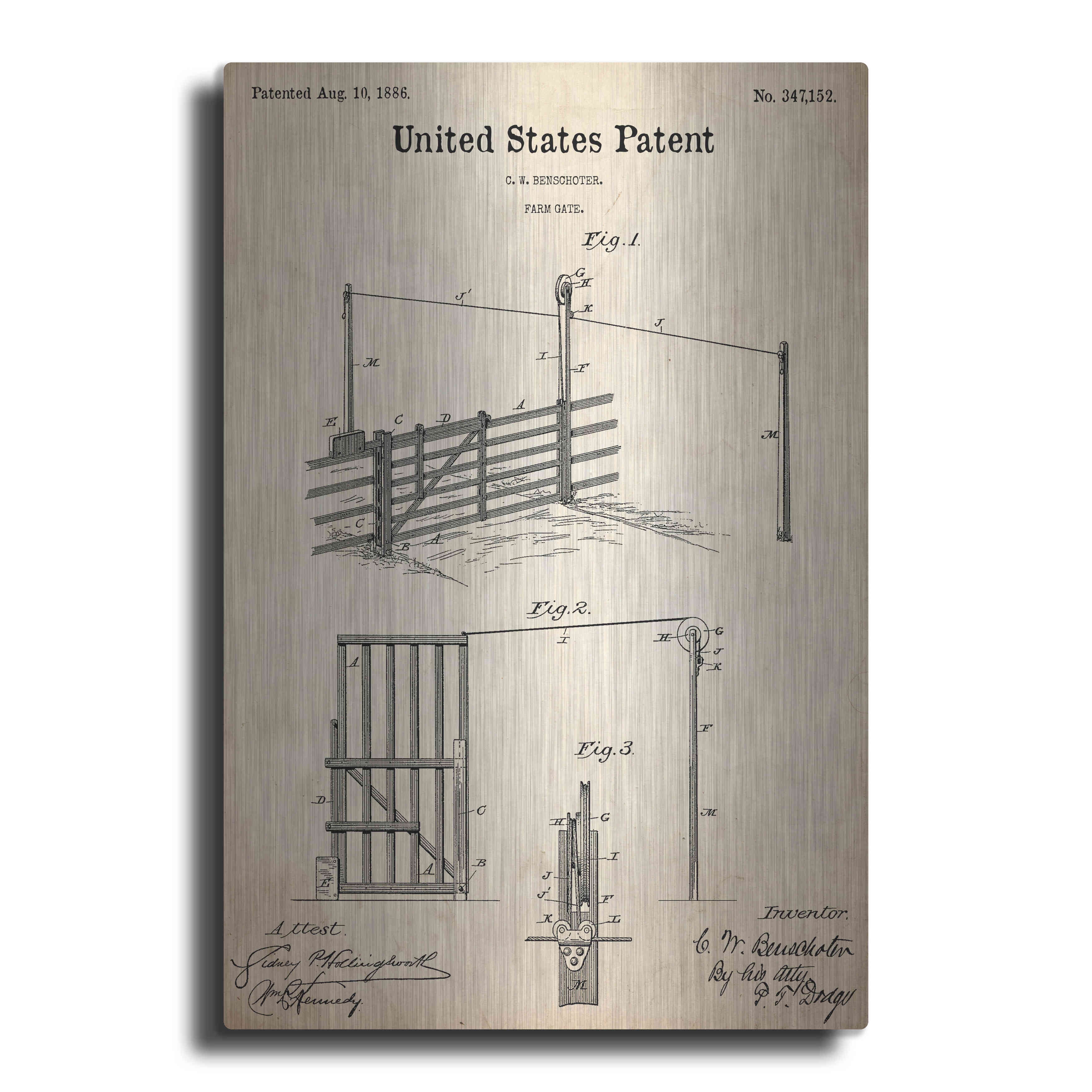 Luxe Metal Art 'Farm Gate Blueprint Patent Parchment,' Metal Wall Art ...