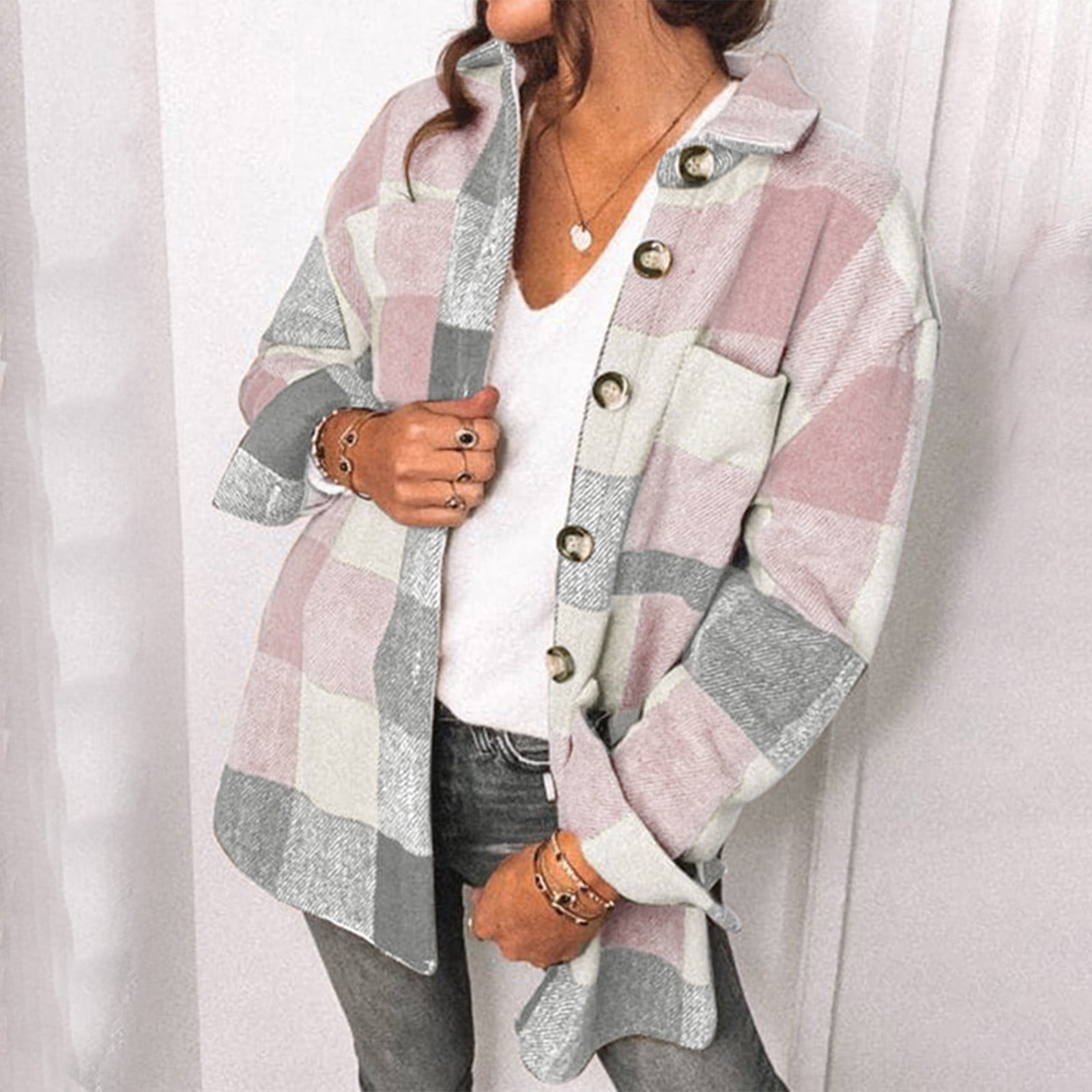 Click here for Aqestyerly Womens Plaid Jacket Full Sleeve Turndow... prices