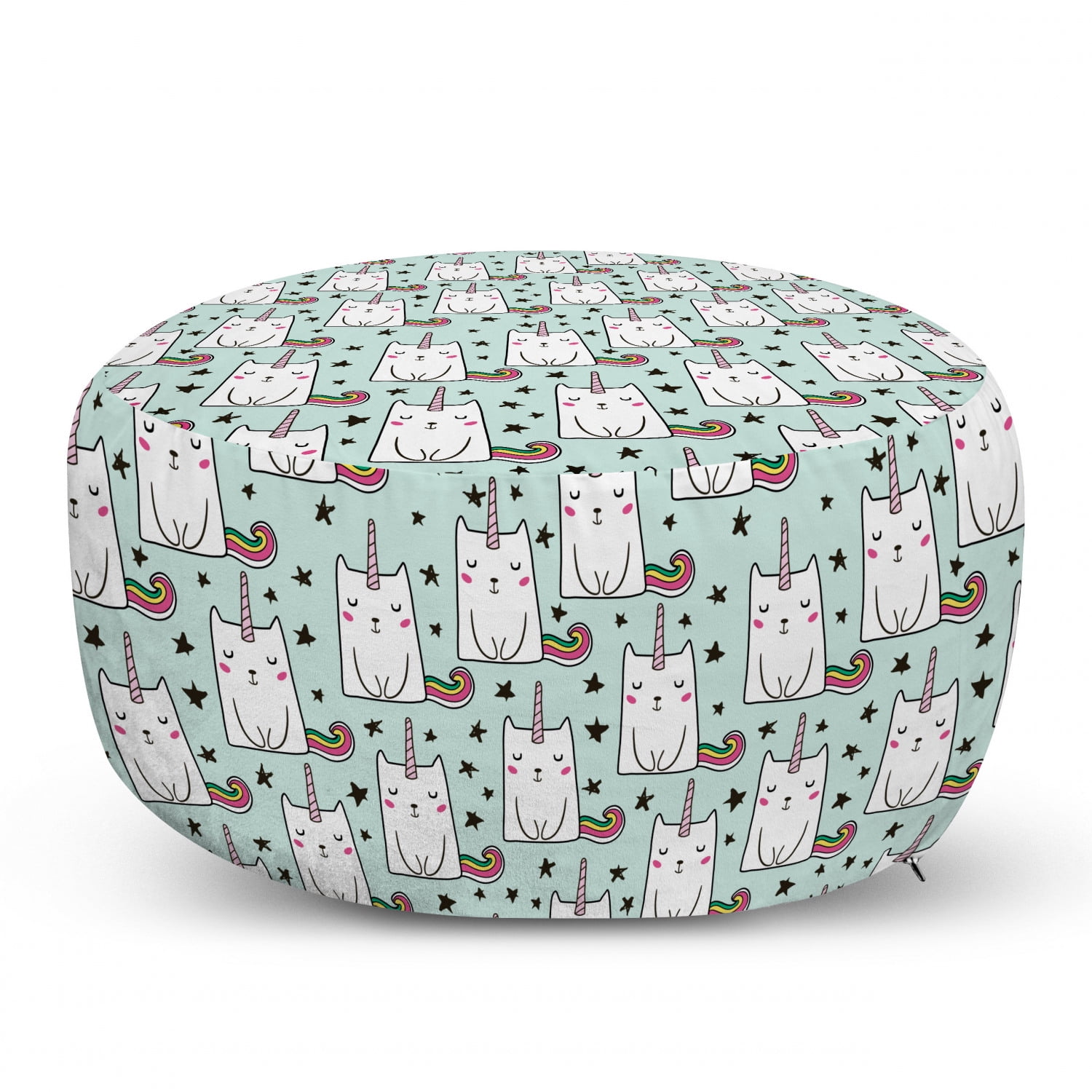 Cat Pouf Cover with Zipper, Hand Drawn Star Filled Background Feline ...