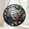 Barn Owl Stained Glass Style Suncatcher, Fantasy Owl Window Hanging Art ...