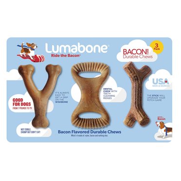 Lumabone Real Bacon Durable Wishbone Dog Chew Toy, Small - Walmart.com