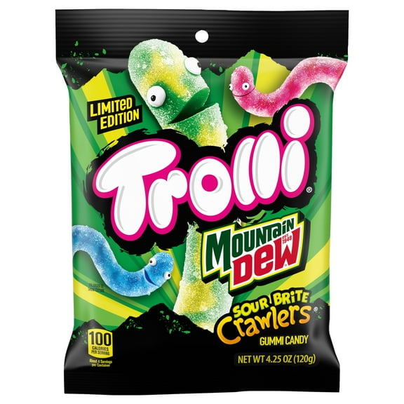 Trolli x Mountain Dew Sour Brite Crawlers Gummy Worm Candy, 12.3 oz Bag ...