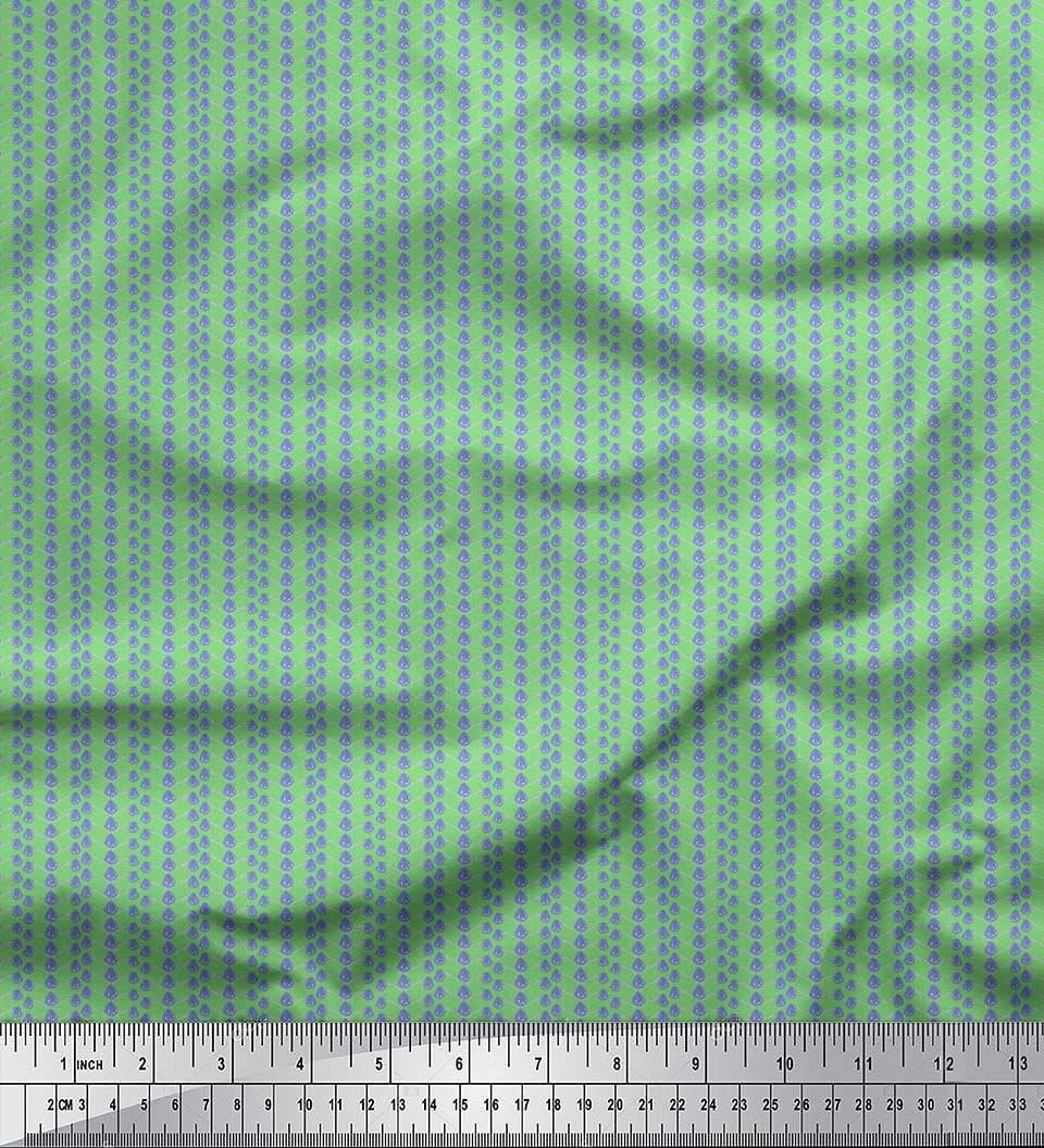 Soimoi Green polyester Crepe Fabric Shells Ocean Print Fabric by the ...