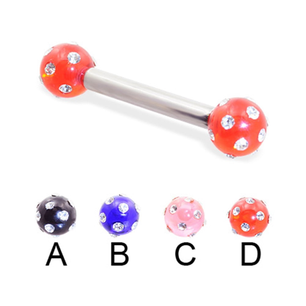 Straight Barbell With Multi-Gem Acrylic Colored Balls, 10 Ga,5/8" (16Mm ...