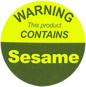 "WARNING This Product CONTAINS Sesame" Labels | 1.5" Inch Round | 500 ...