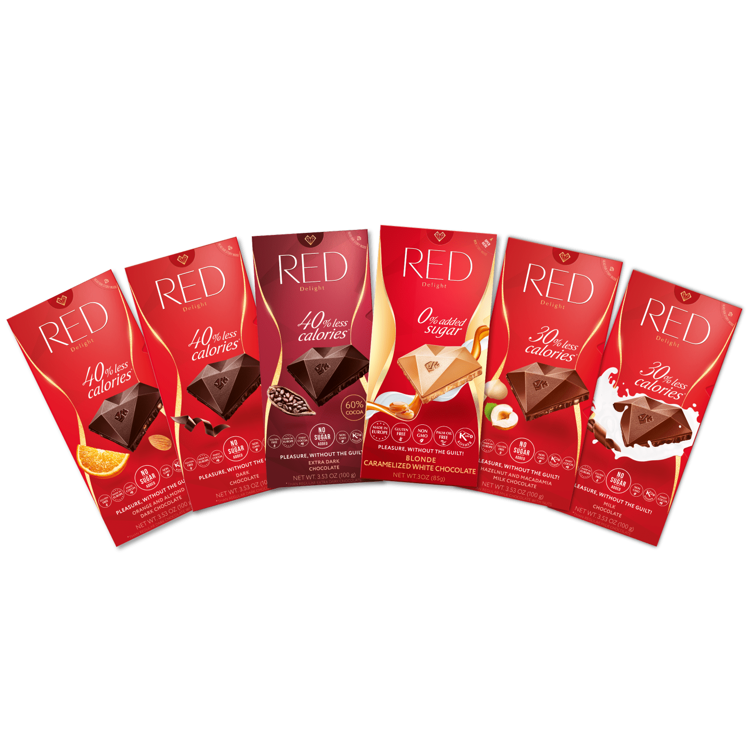 RED Chocolate 6 Bar Variety Pack - Milk Chocolate, Dark Chocolate ...