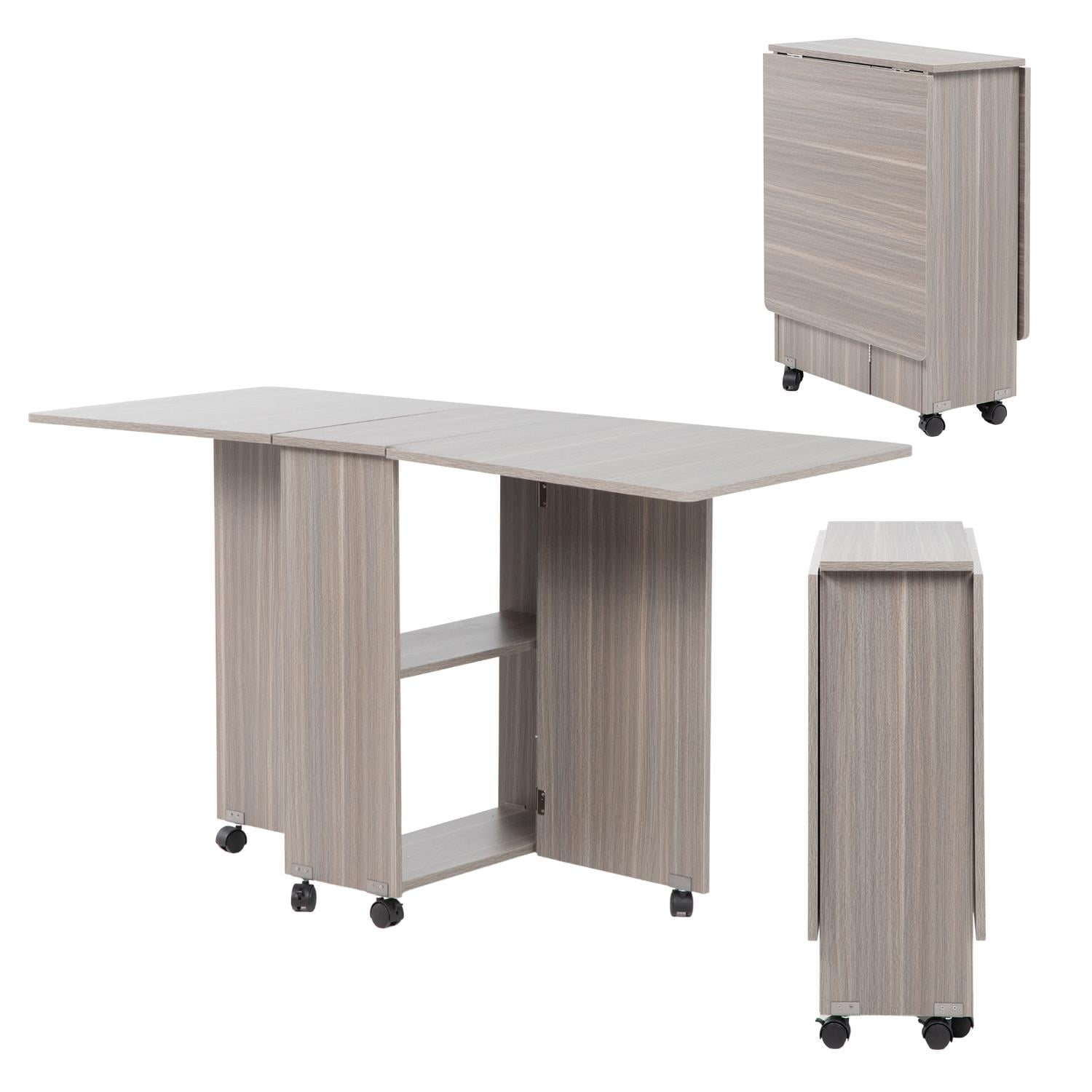 Mesa Comedor Plegable Ruedas Madera Multifuncion Movible 140 gris ...