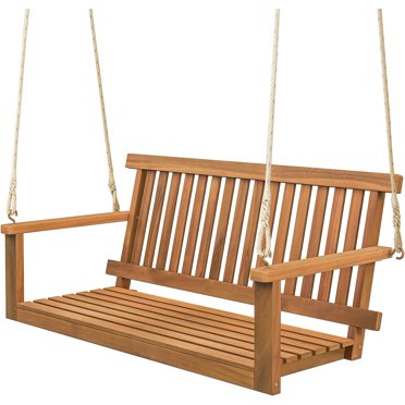 Free Shipping! Costway 2-Seat Porch Swing Bench Acacia Wood Chair with ...