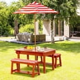 BRINJOY Kids Picnic Table with Umbrella, Outdoor Wooden Bench Set, Sand ...