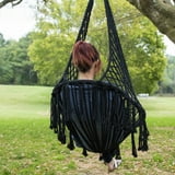 Equip Boho Avocado Macrame Hanging Swing Chair, Black Cotton Blend ...
