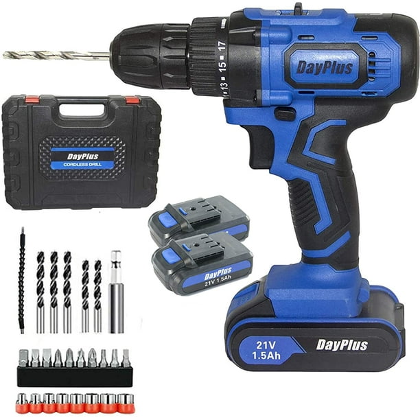 Dayplus Cordless Drill Diver Kit 21 Volts Impact Drill Set with 2X Li ...