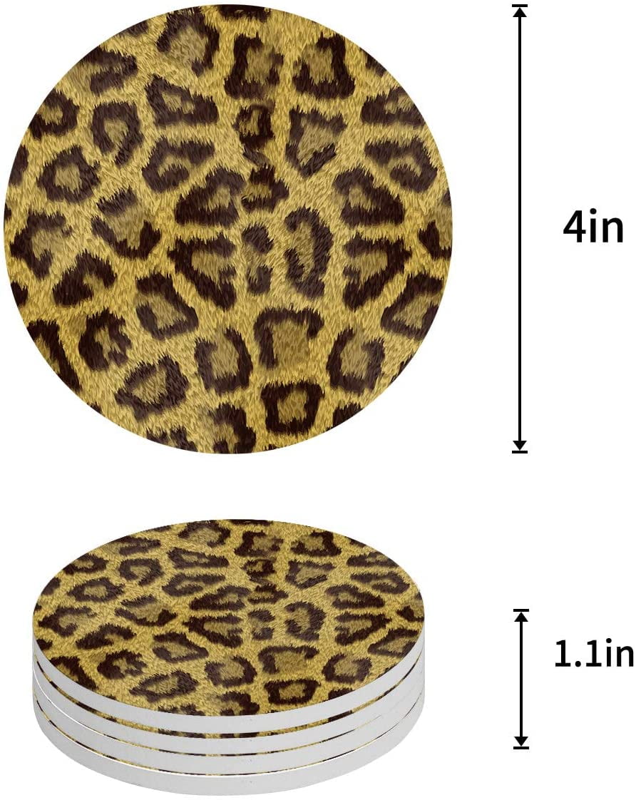 FMSHPON Leopard Print Set of 8 Round Coaster for Drinks, Absorbent ...