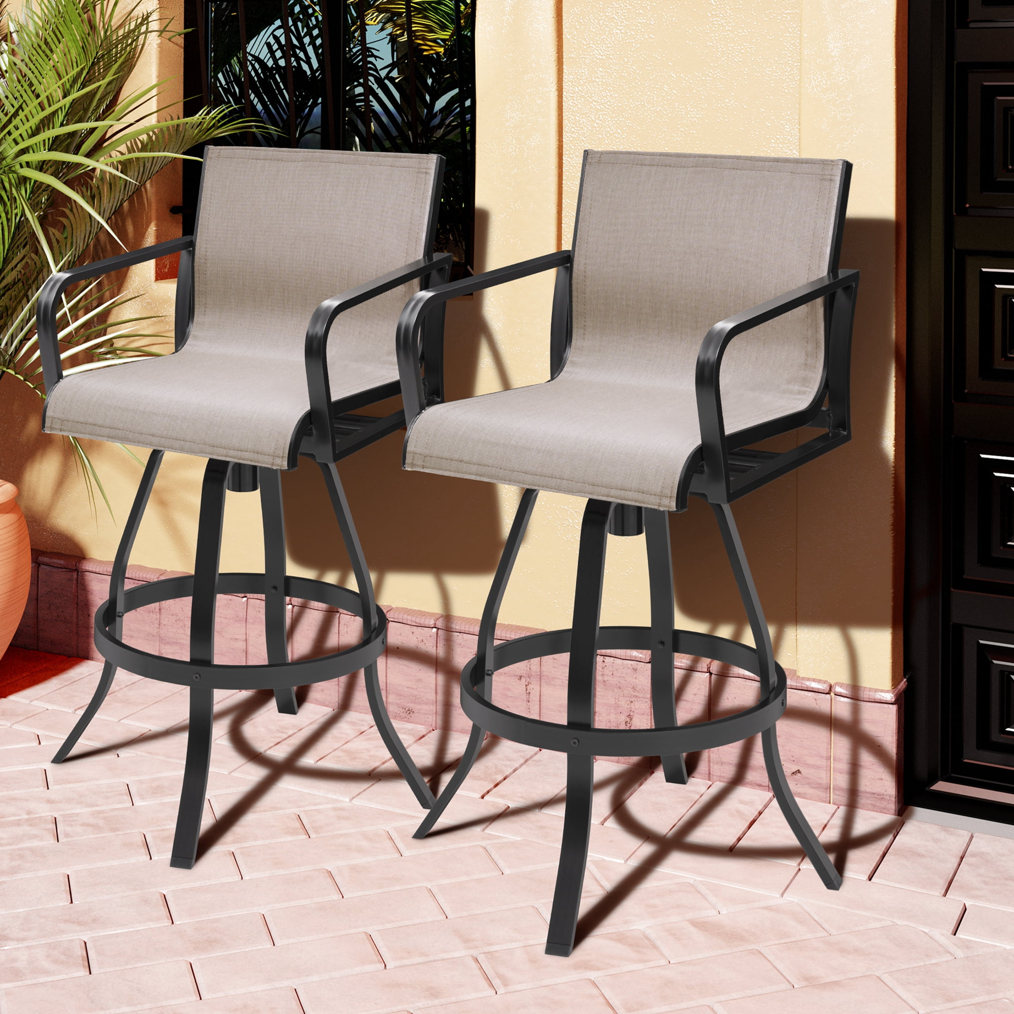 Pellebant Gray Outdoor Aluminum All-Weather Swivel Patio Bar Stools ...