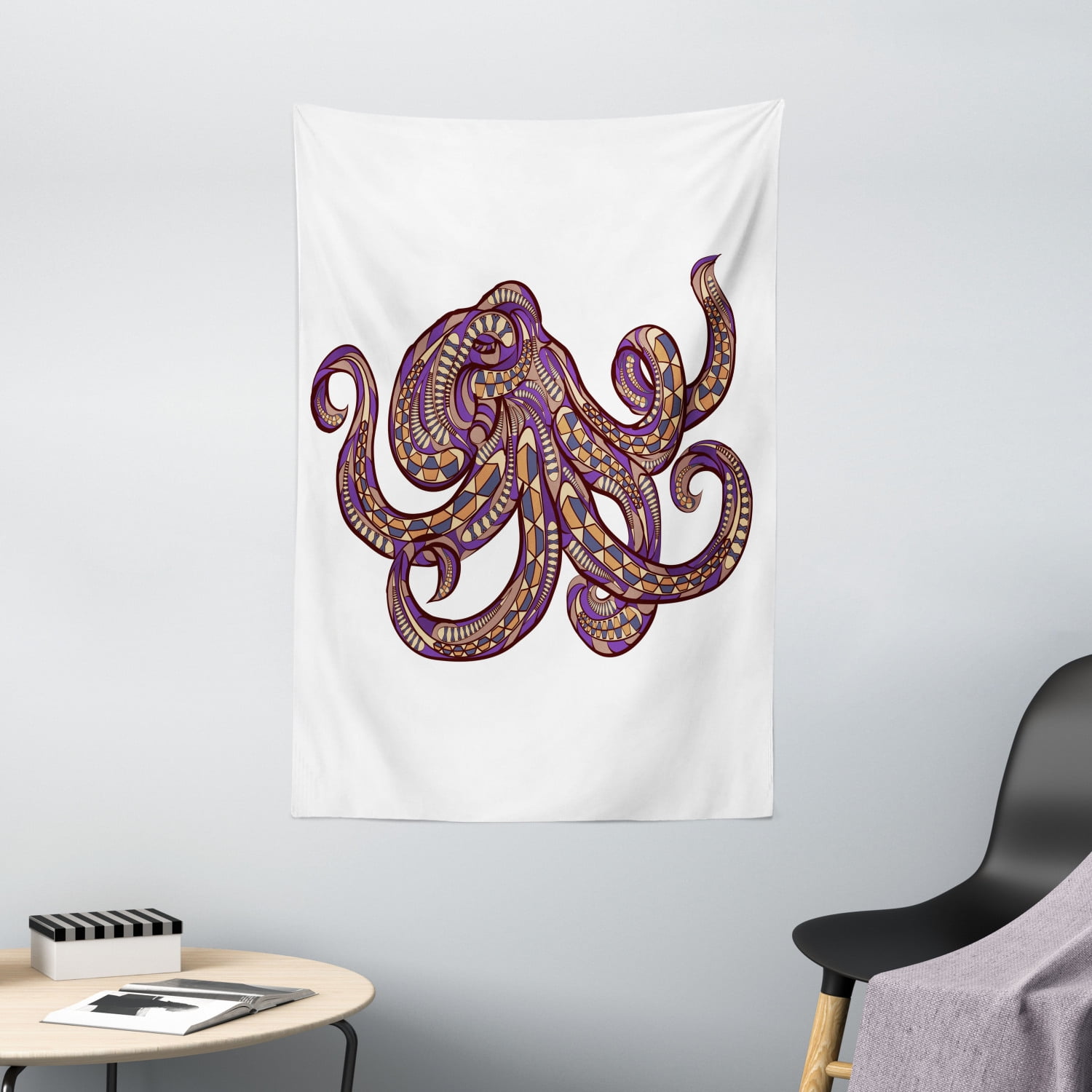 Octopus Decor Wall Hanging Tapestry, Octopus Illustration with Ethnic ...