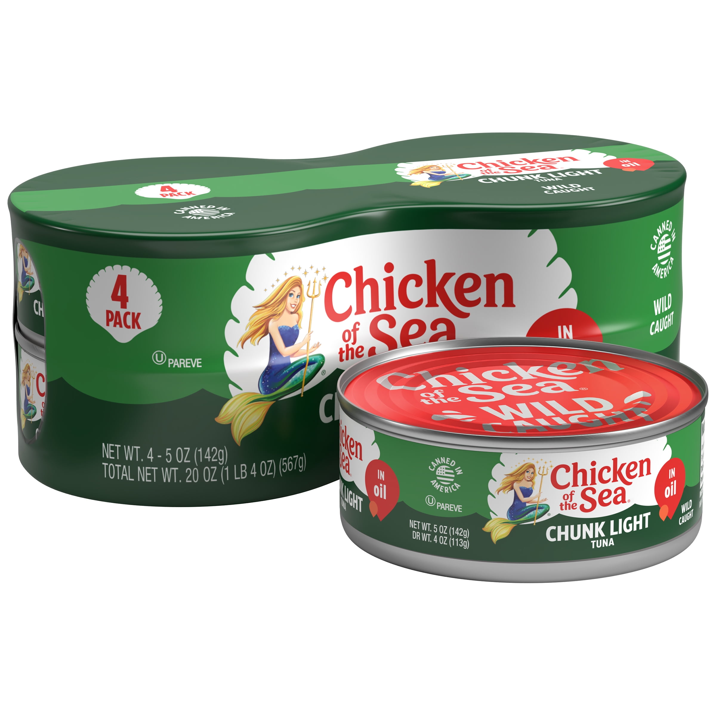 Chicken of the Sea Chunk Light Tuna in Oil, 5 oz, 4 Cans - Walmart.com