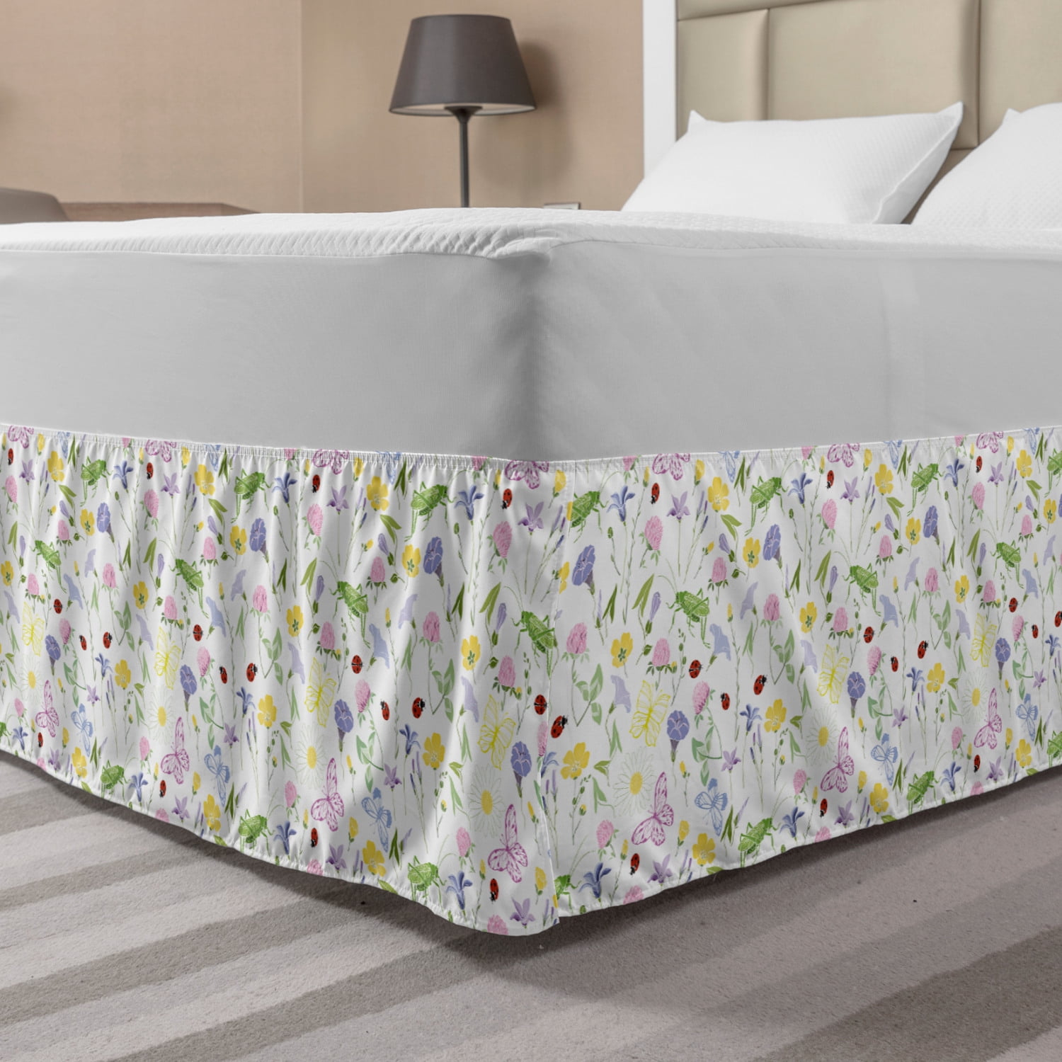 Ladybug Bed Skirt, Butterfly Soft Toned Blossom Flora Daisy Aster ...