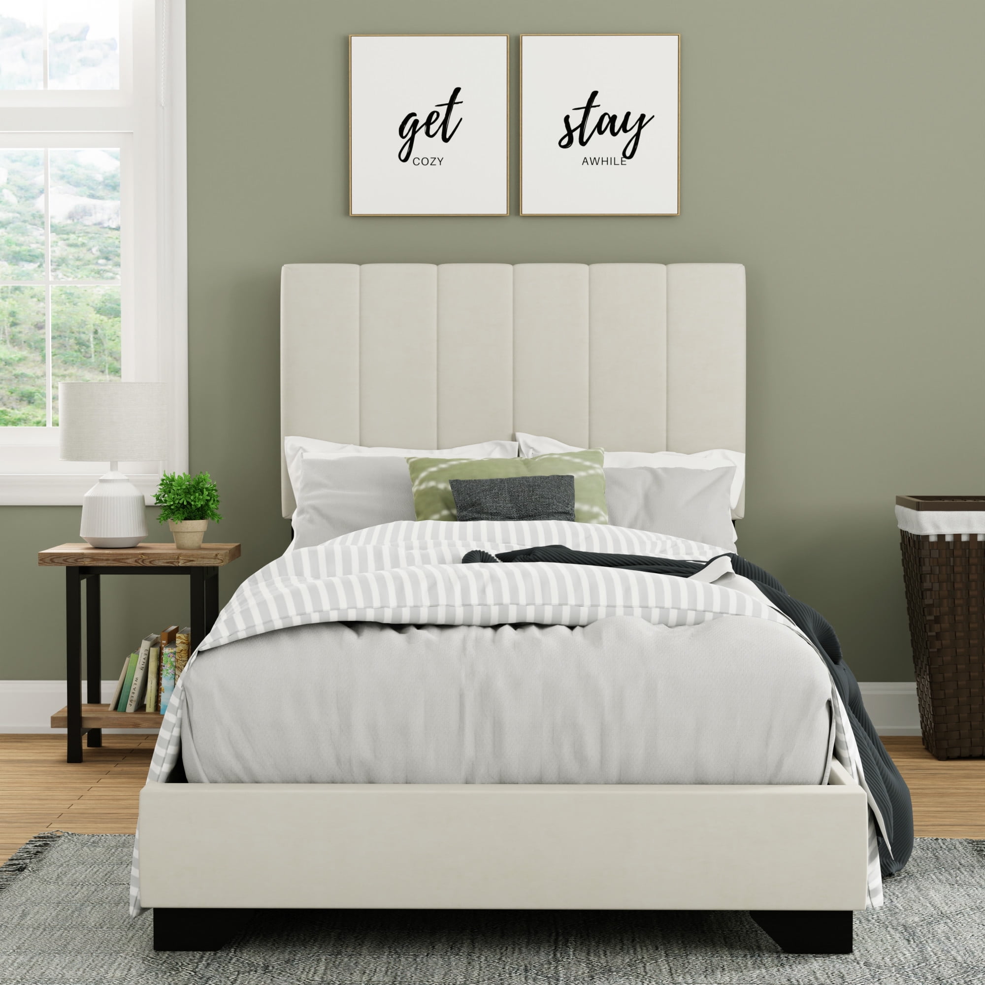 Reece Channel Stitched Upholstered Twin Bed, Ivory, by Hillsdale Living ...