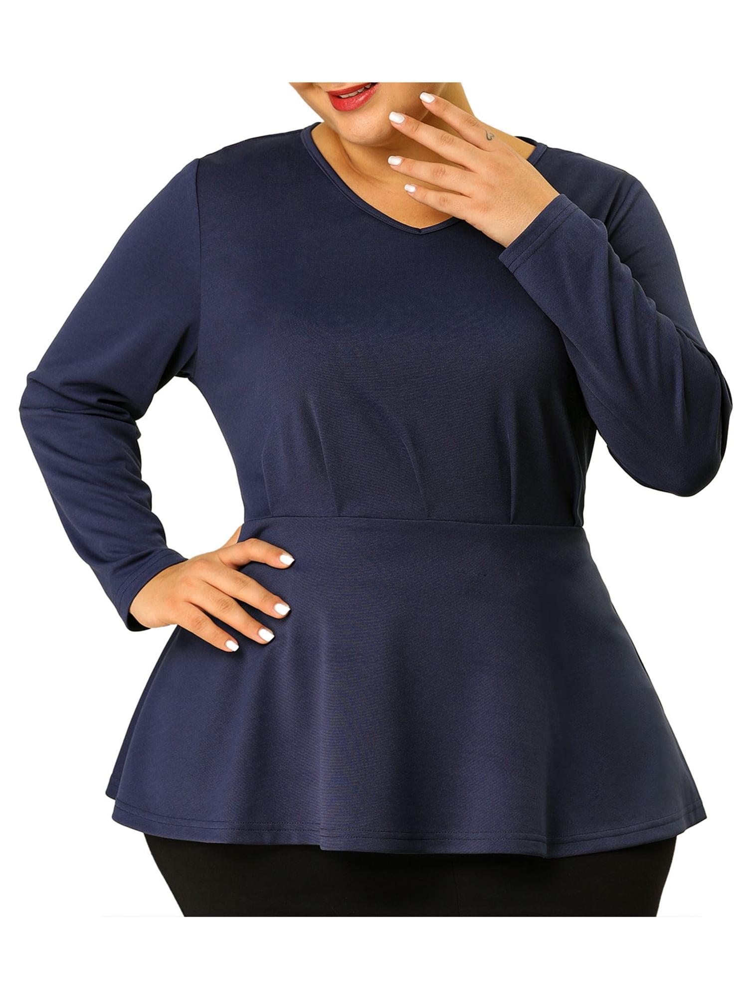 Agnes Orinda Agnes Orinda Womens Plus V Neck Ruched Long Sleeve