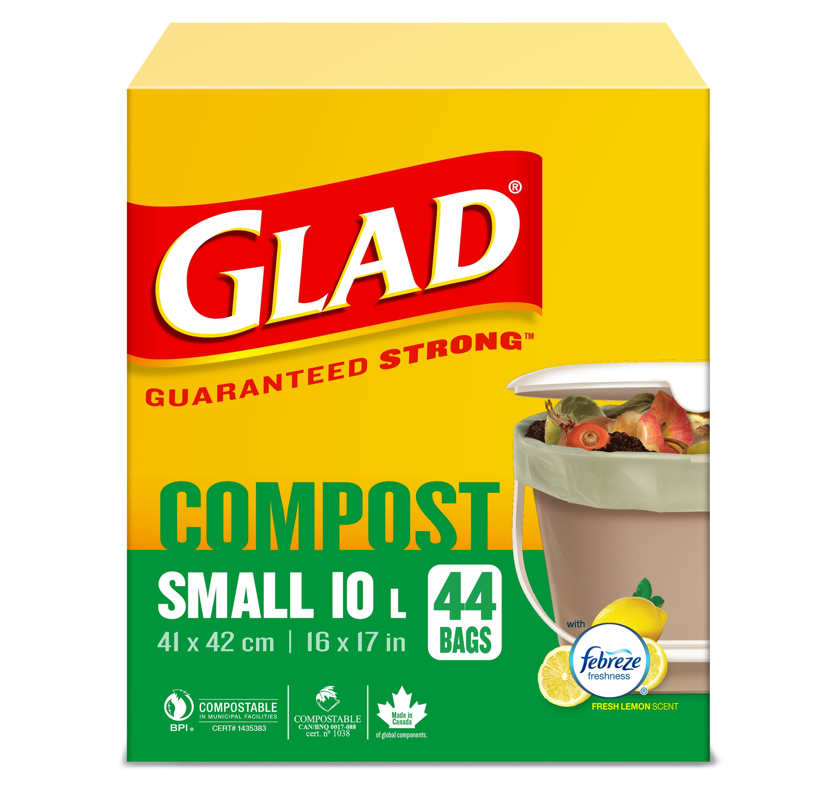 Glad Certified Compostable Bags - Small 10 Litres -, Lemon scent, 44 ...