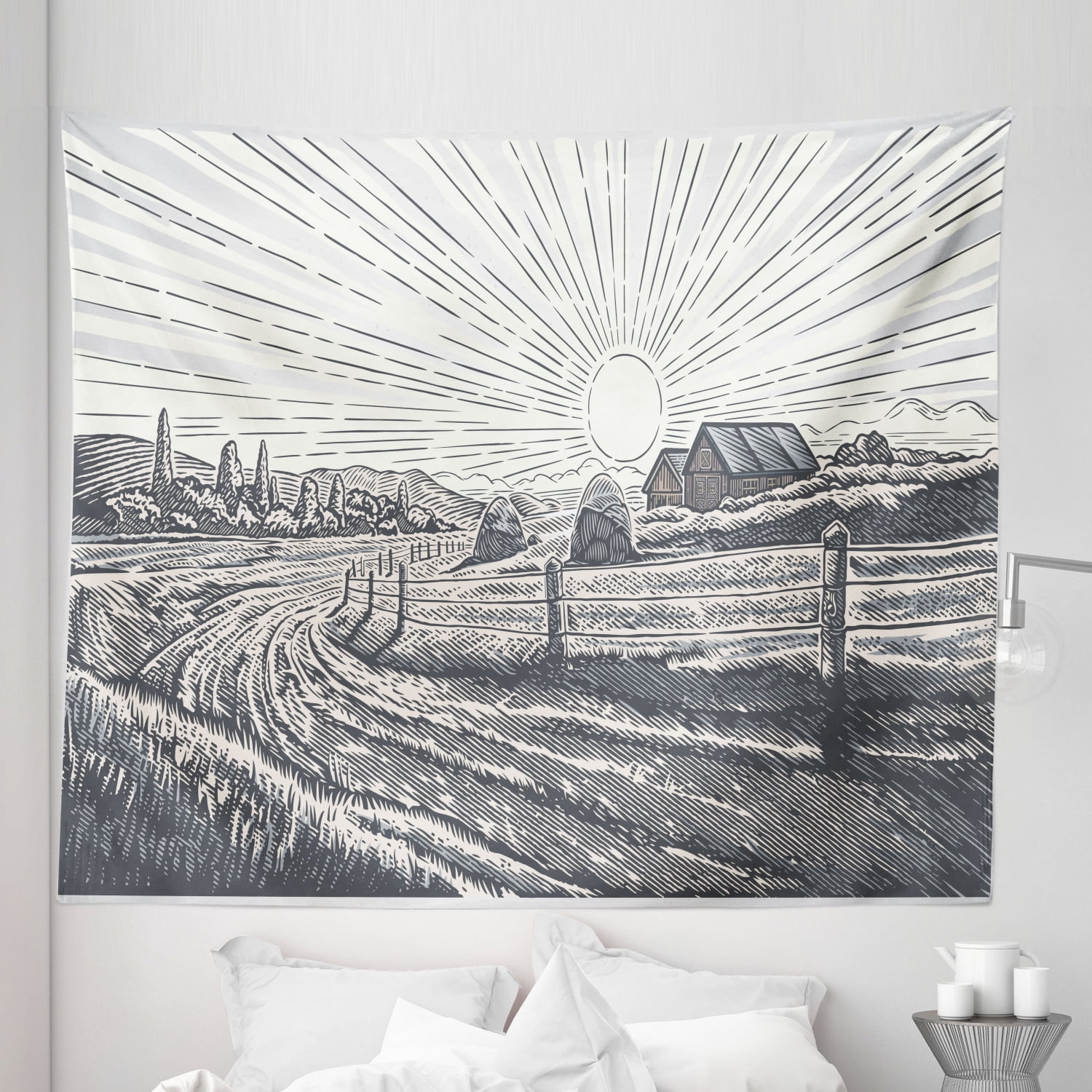 Landscape Tapestry, Countryside Rural Scene Village Barn Farm in ...