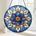Blue Geometric Flower Stained Glass Window Art – Decorative Hanging ...